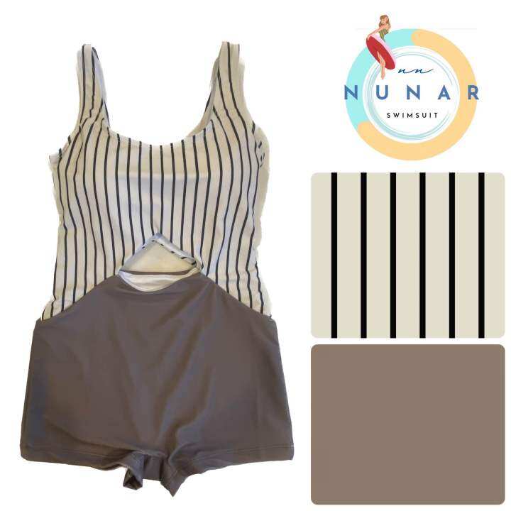 ชุดว่ายน้ำ NUNAR SWIMSUIT (Stripes Brown L) | Lazada.co.th