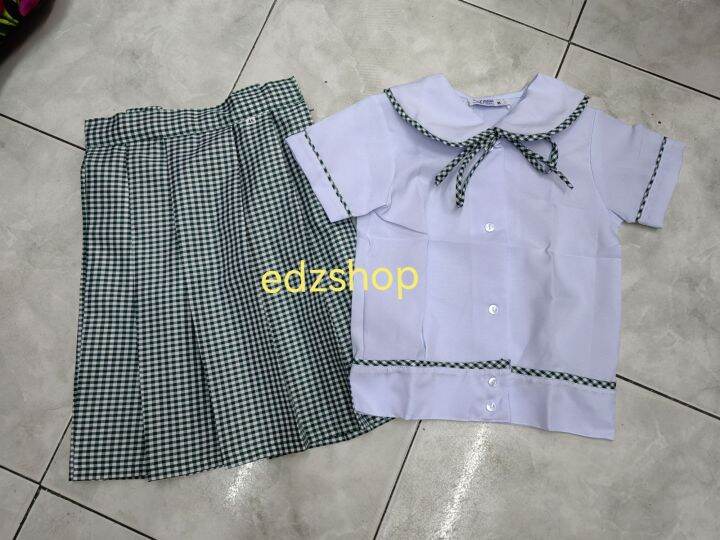 chekerd green skirt&blouse with piping set.school uniform | Lazada PH