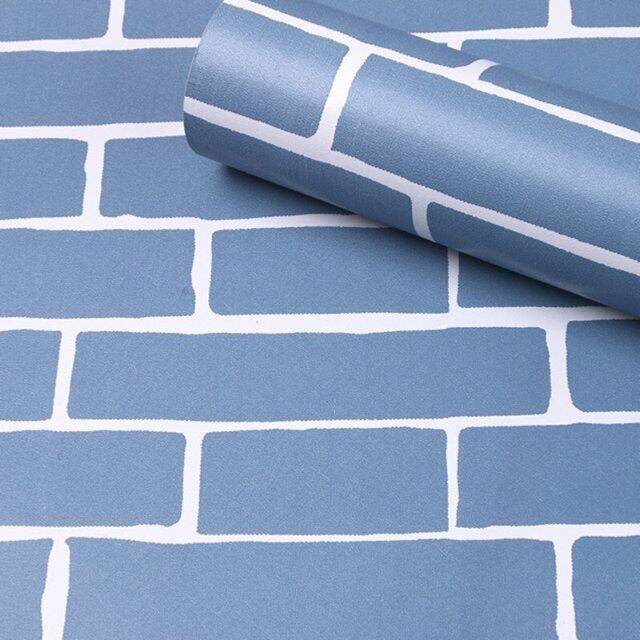 Wallpaper Sticker Dinding Bata Biru Garis Putih 10m X 45cm Lazada
