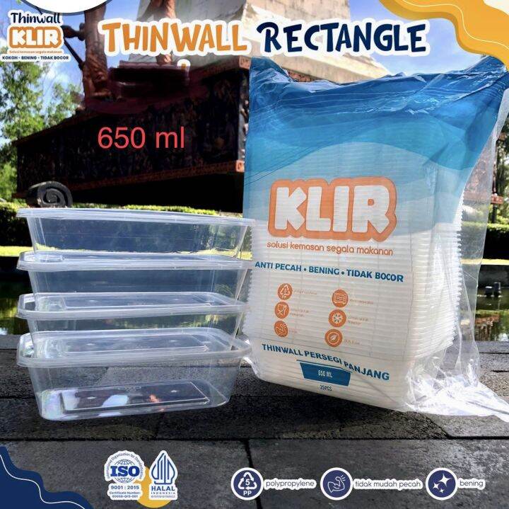 Thinwall Persegi Panjang 650ml Tutup Kotak Makan Plastik Klir