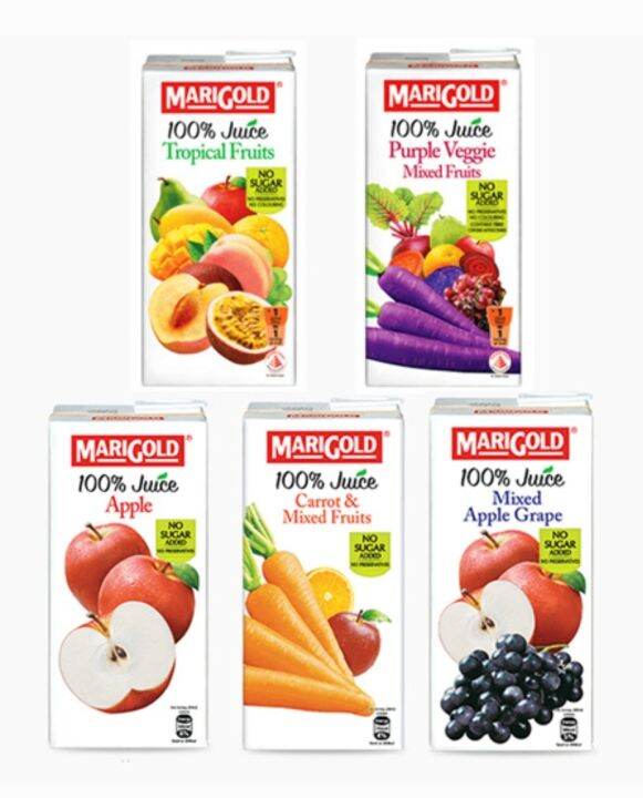Marigold 100% Juice (1L) Pear & Mixed Berries / Mixed Tropical Fruit ...