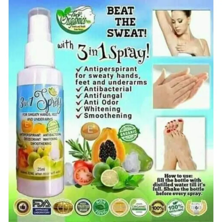 3in1 Spray for Sweaty Underarms, hands and feet Pretty Tins Organic ...