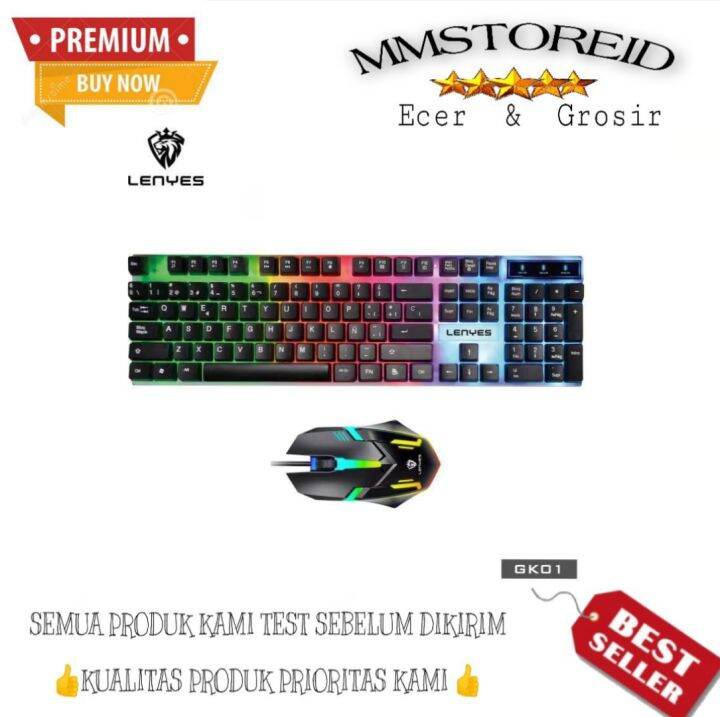 MM - Lenyes Keyboard + Mouse Geming GK-01 Lampu LED Free Style ...