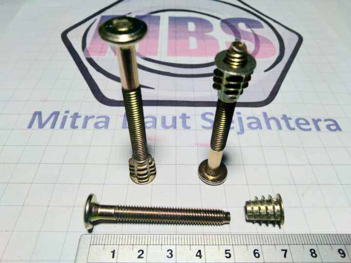 Baut jcbc M6 x 50 Kuning Mur nanas OE / Furniture/ Mebel / Dipan / Ligna / Knockdown M6 x 50 ...