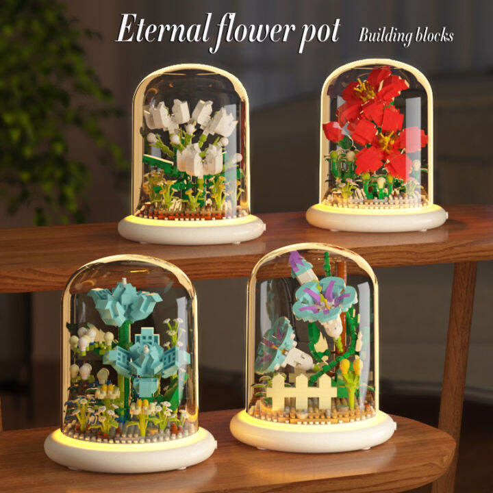 Eternal flower Sunflower pot building kit, light with glass lamp shade ...