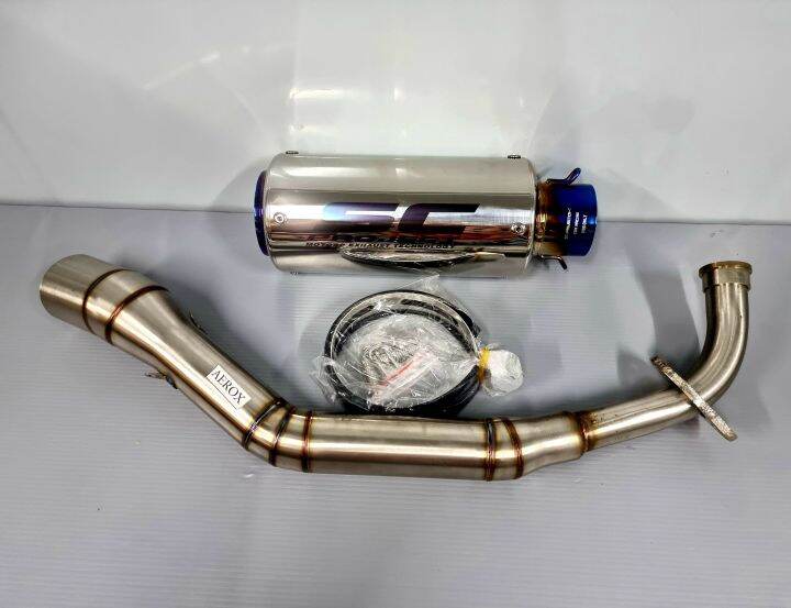คอท่อสแตนเลส AEROX พร้อมปลายท่อ SC project กระป๋องเงาทั้งใบ ปลายสีไทเท ...