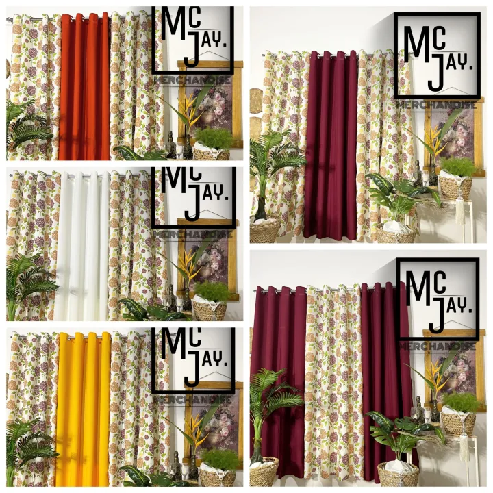 McJay. - Floral Curtain Set ( 3 in 1 Eyelet Curtain with Rings ...