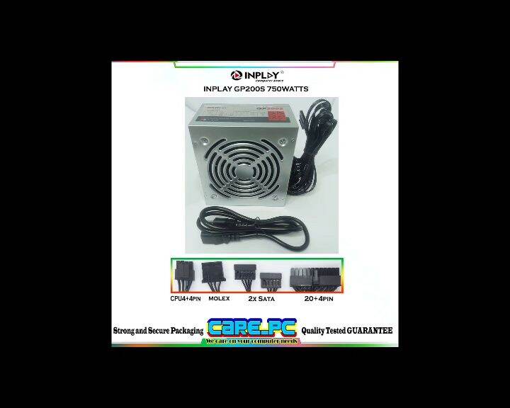 INPLAY ATX POWER SUPPLY, GP200B 750W, 8-PIN CPU, 2-SATA, 1-MOLEX, 350-mm CABLE LONG | Lazada PH
