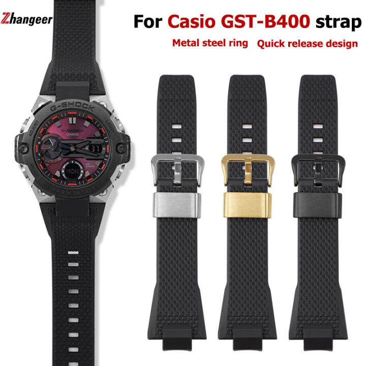 สายนาฬิกาซิลิโคนสำหรับผู้ชายชุด GST-B400หัวใจเหล็ก G-SHOCK นาฬิกา Casio เรซิ่นแบบปลดออกได้อย่าง ...