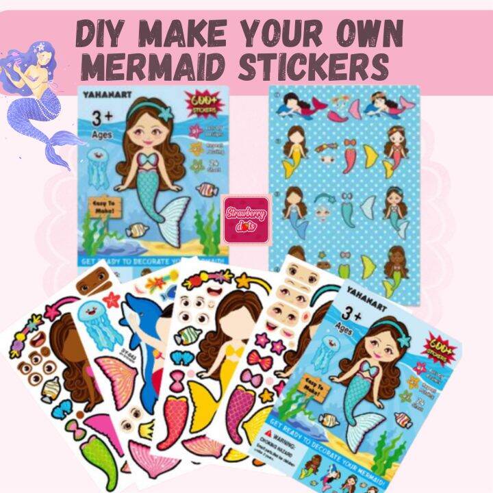 4pcs Make your own Mermaid Stickers DIY Mermaid Lootbag Filler Mermaid ...