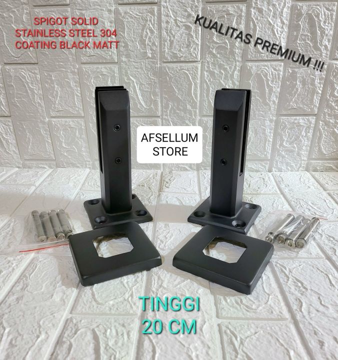 TIANG RAILING SPIGOT KACA BLACK HITAM BRAKET KAKI JEPIT SOLID STAINLESS ...