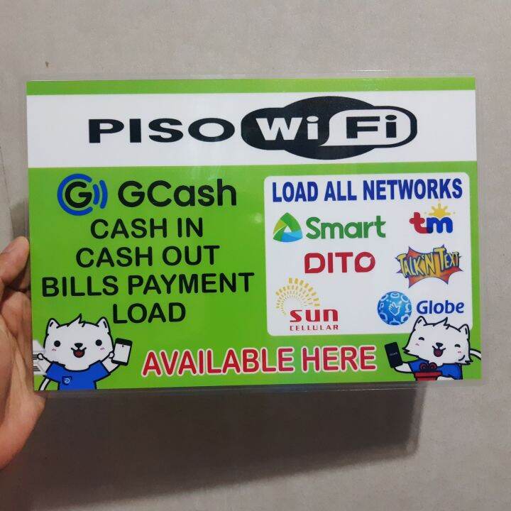 SIGN PISO WIFI GCASH AND LOAD ALL NETWORKS SIGNAGE PVC TYPE OR PLASTIC ...