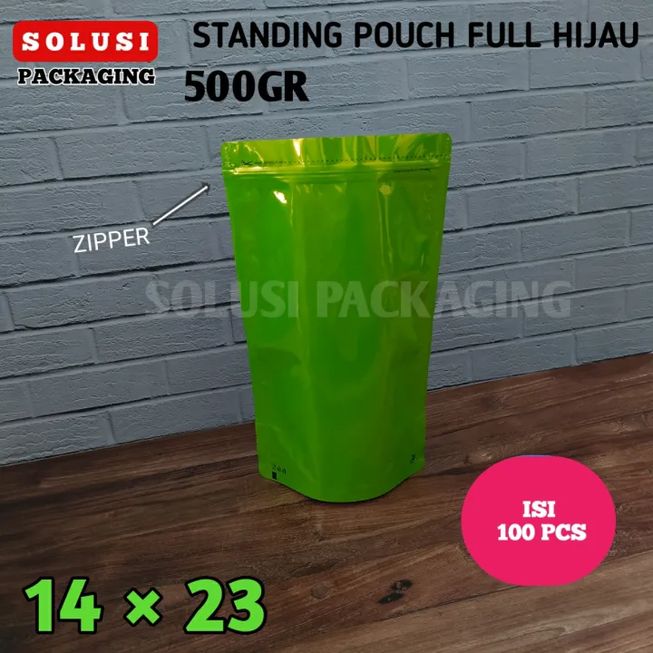 ISI 100 PCS Standing Pouch HIJAU 500gr 14x23cm KPACK Kemasan Kopi ...