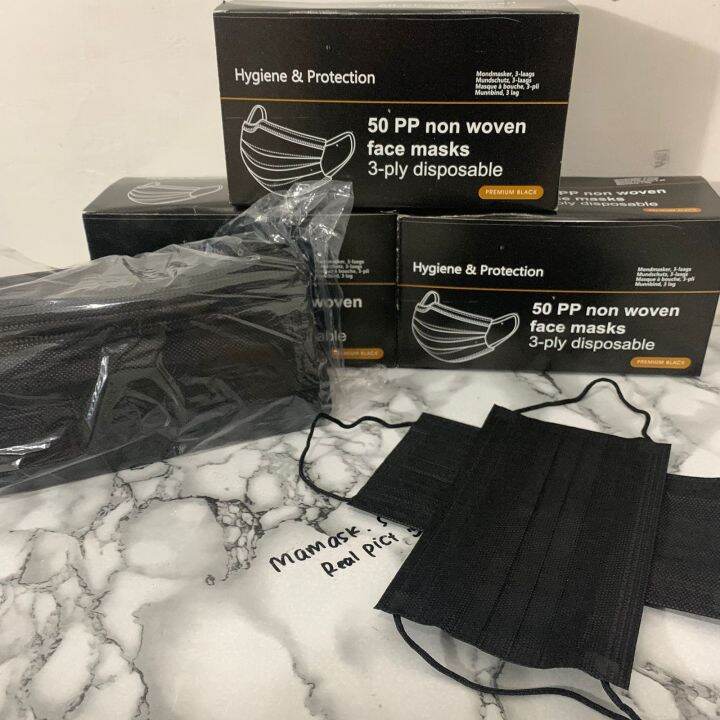 Masker medis isi 50 warna hitam // masker 3ply warna hitam | Lazada ...