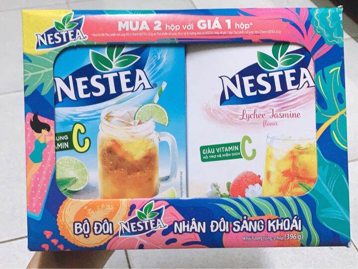 [2022]Bộ đôi NESTEA - Mua 2 hộp Giá 1 hộp: Trà vị Chanh (18 gói x 14g) + Trà vị Vải và Hương Hoa ...