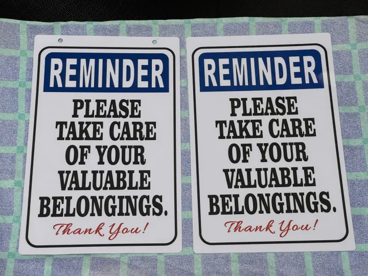 Please take care of your valuable belongings Made: PVC Plastic (like ...