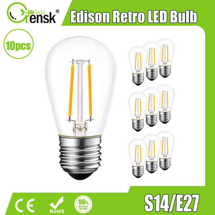 10 Packs E27 220V Plastic Light Bulbs S14 1W 2W LED Filament Bulb ...
