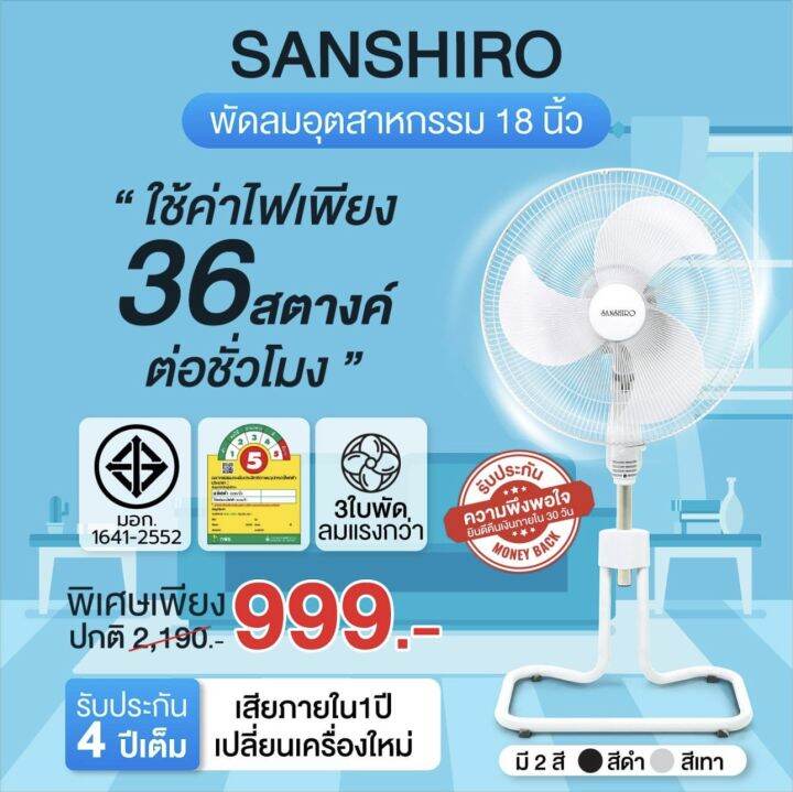 ค่าส่งถูกสุด! [สินค้าขายดี] Sanshiro Electric Fan SF-108 พัดลมตั้งพื้นขนาดใบพัด 18นิ้ว 85 วัตต์ ...