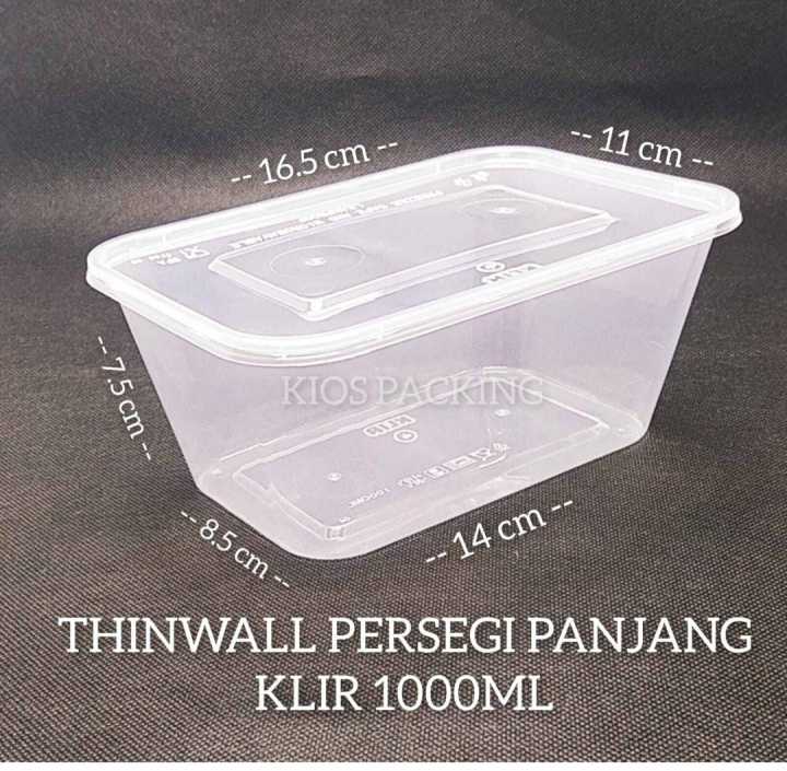 Thinwall Klir 1000ml Rectangle 25pcs Kotak Makan Plastik 1000 Ml