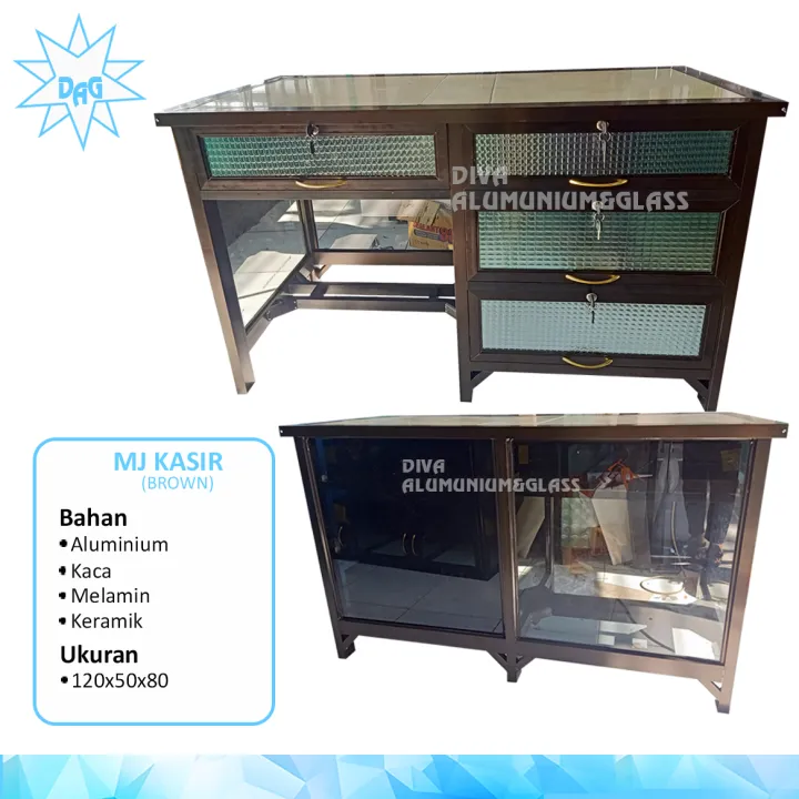 Meja kasir minimalis kaca/Meja kasir Alumunium/Meja resepsionis ...