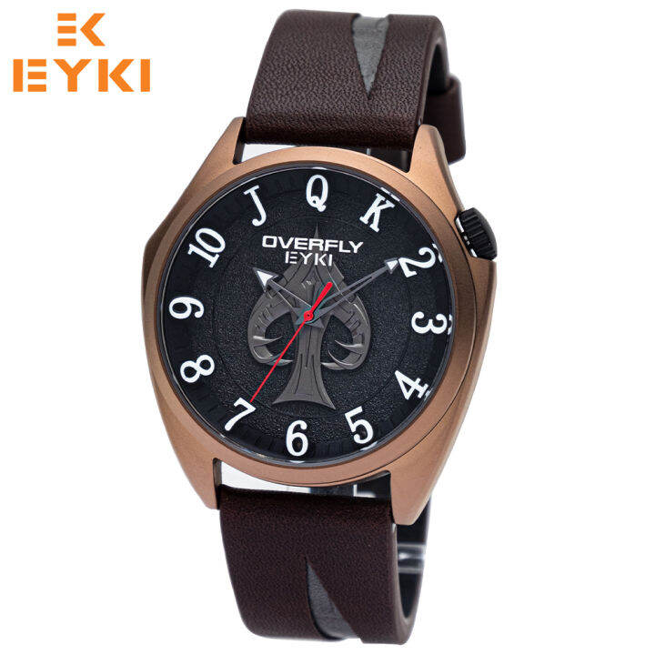 EYKI OVERFLY นาฬิกาข้อมือผู้ชาย แบบ 3 เข็ม สายหนัง ลายโพธิ์ดำ รุ่น E3149L(รับประกัน1ปี) | Lazada ...