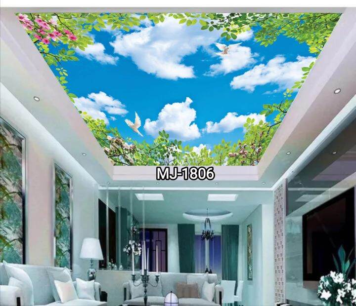 wallpaper 3d plafon motif awan, wallpaper custom plafon, wallpaper ...