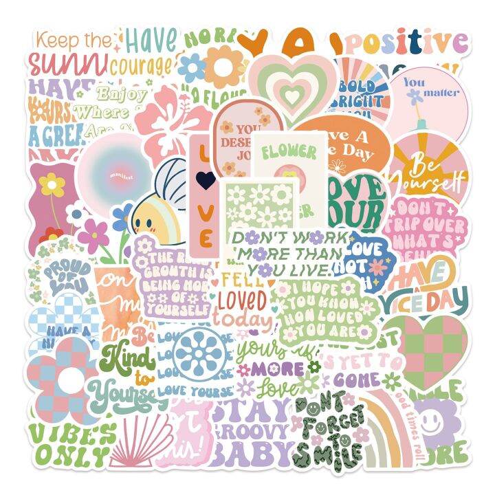 50Pcs Danish Pastel Positive Slang Series Stickers Waterproof DIY ...