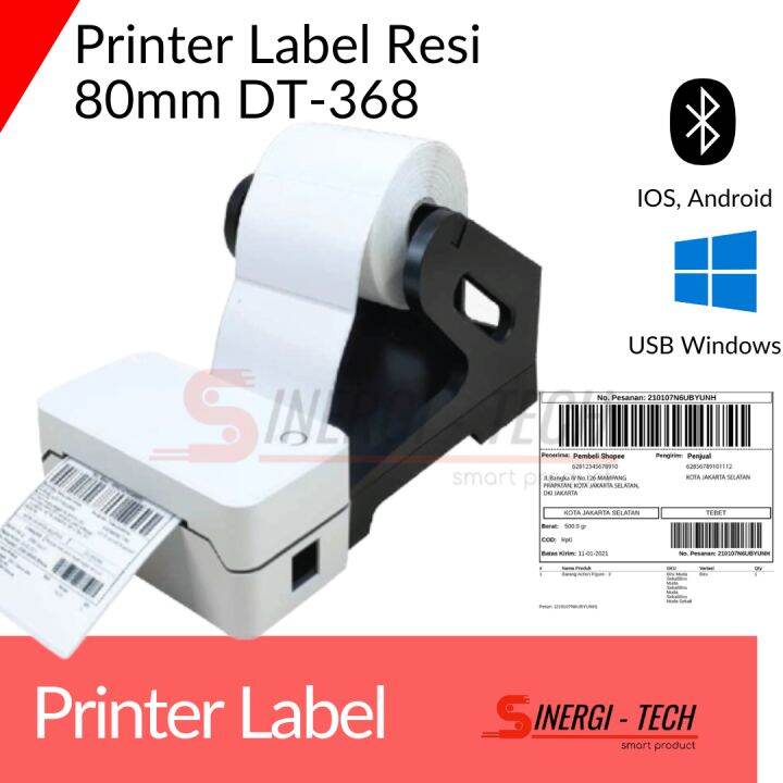 PRINTER LABEL BARCODE RESI DT-368 80MM CETAK RESI LABEL HARGA IOS ...