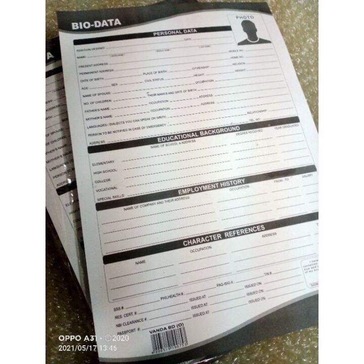 BIO-DATA sold per pack 100 pcs Thick paper/highquality | Lazada PH
