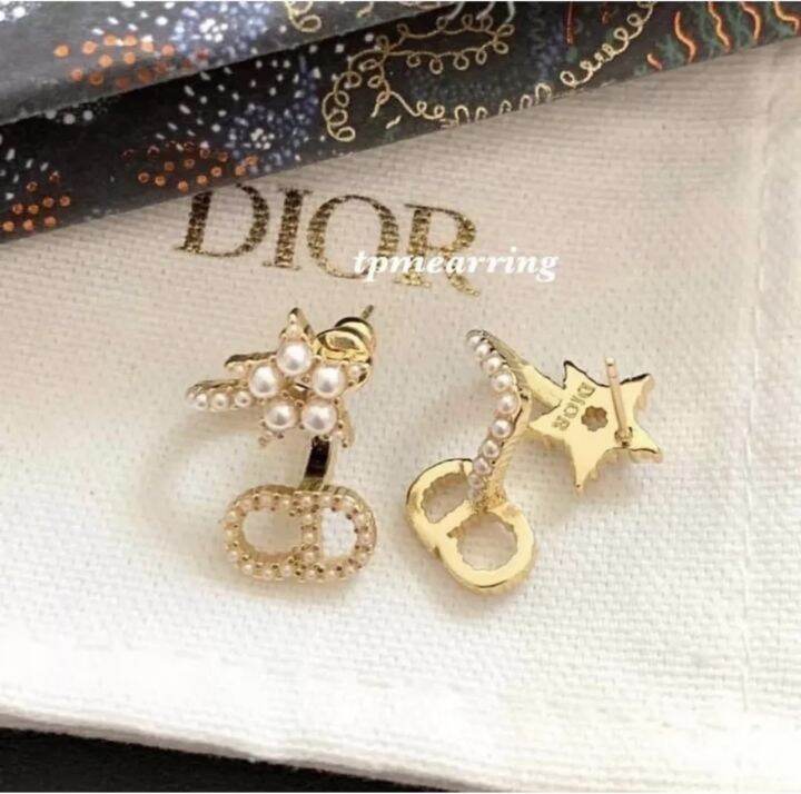 ต่างหู Dior CD ดิออร์ งานออริ เทียบแท้ stamp logo อะไหล่ 18KGP งานสวย ...