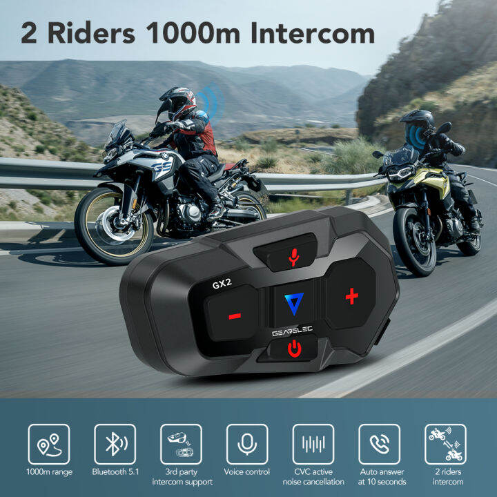 GEARELEC GX2 Motorcycle Helmet Bluetooth 5.1 Intercom System 2 Riders ...