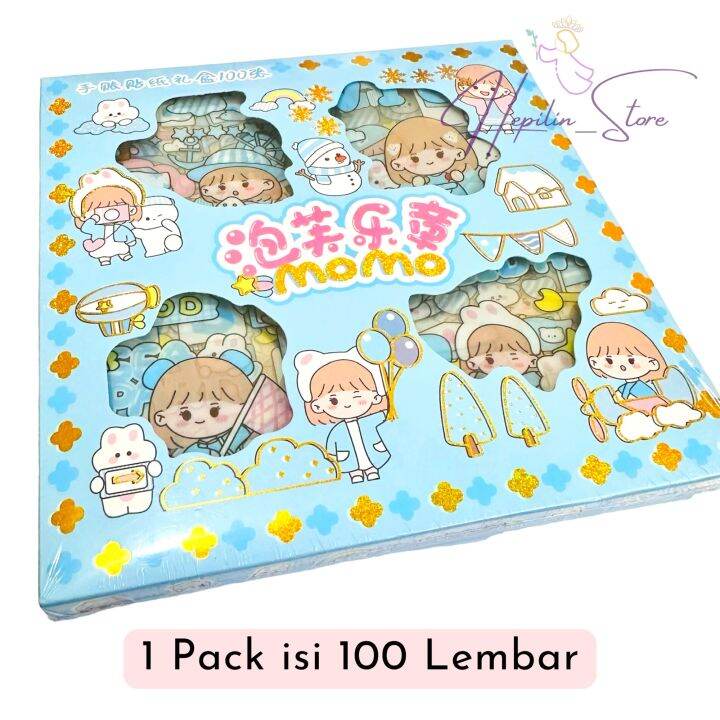 1 Pack isi 100 Lembar Sticker Momo Set Box Waterproof / Sticker Tahan ...
