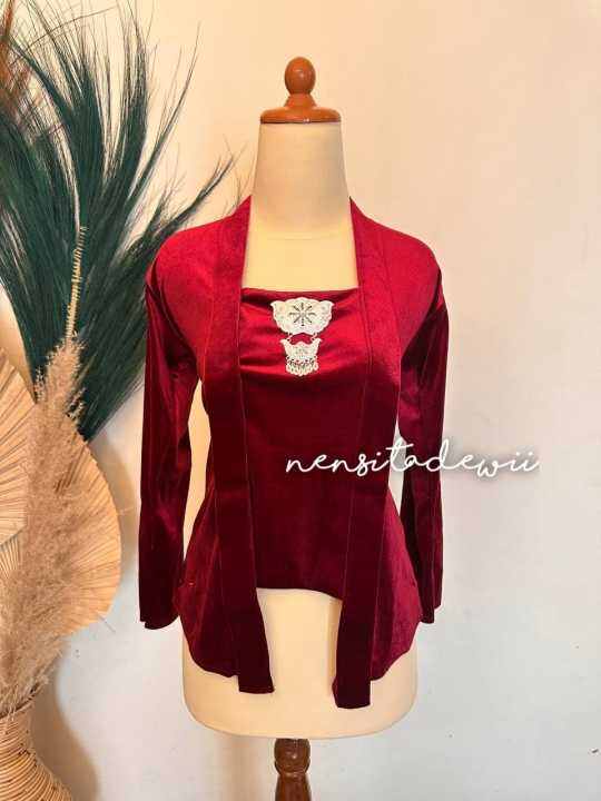 Kebaya Bludru Kutubaru - Warna Maroon | Lazada Indonesia