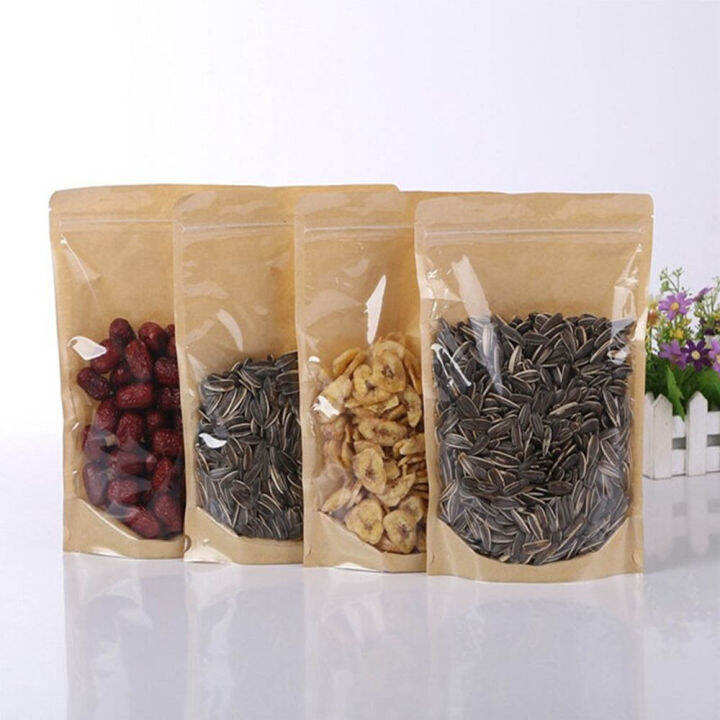 ( 10 Pcs ) Standing Pouch Craft full Clear Windows | Kemasan Makanan ...