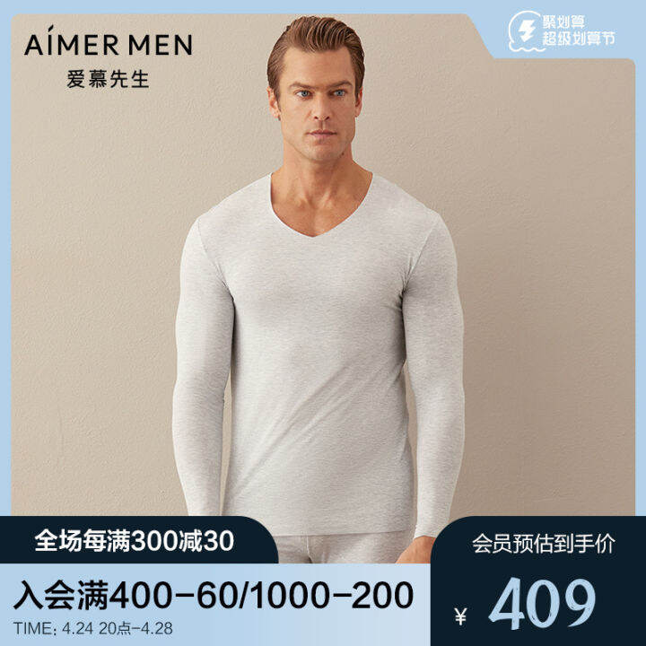 Aimer Men AIMER Men V-neck Underwear Tops Tight Thin Base Heattech ...