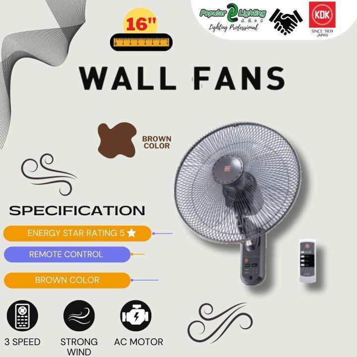 【Ready Stock】KDK KC4GR 16" 3 Blades Remote Control Wall Fan Black color ...