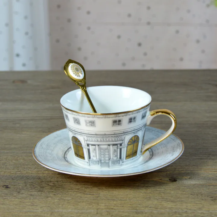Porcelain Luxury Gold Tea Cup And Saucer Set ถ้วยกาแฟเซรามิควินเทจพร้อม ...