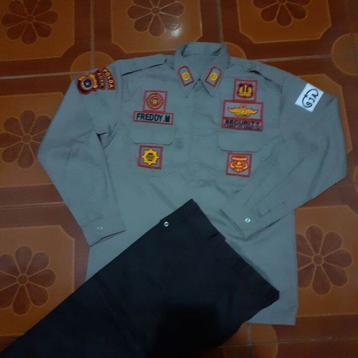 seragam satpam pdl sus / pdh lengan panjang 1 stel plus atribut bordir ...