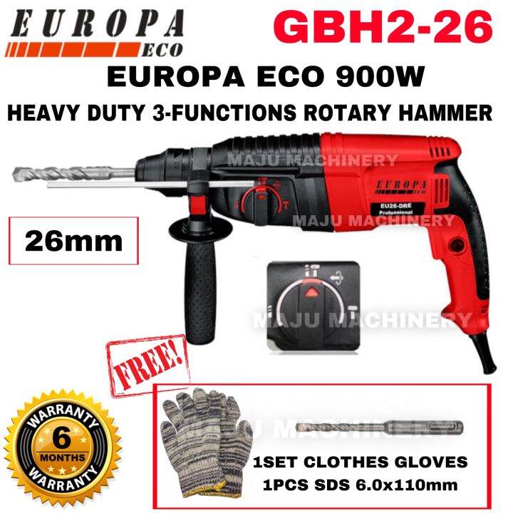 Europa ECO 900W, 26MM Sds-Plus Heavy Duty 3-Functions Rotary Hammer ...