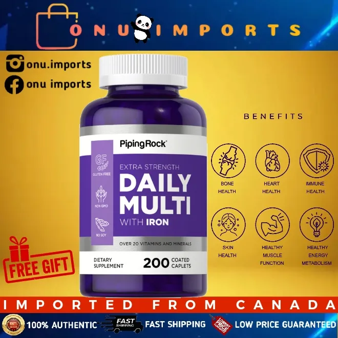 Piping Rock Extra Strength Daily Multi with Iron, 200 Coated Caplets ...