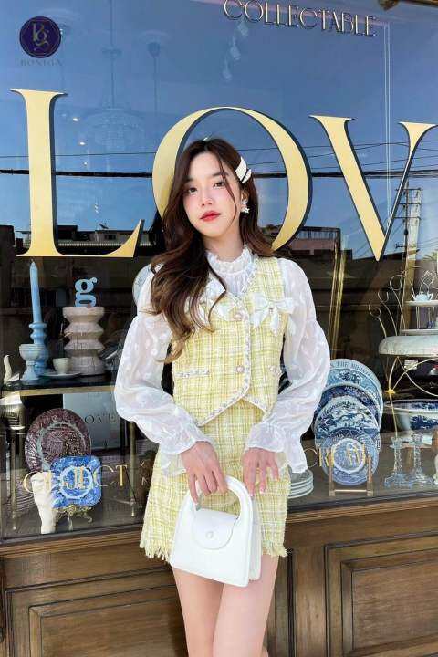 Boniga เซ็ต 3 ชิ้นสุดคุ้ม มีเสื้อกั๊ก +เสื้อแขนยาว+กระโปรง งานผ้าทวิต ...