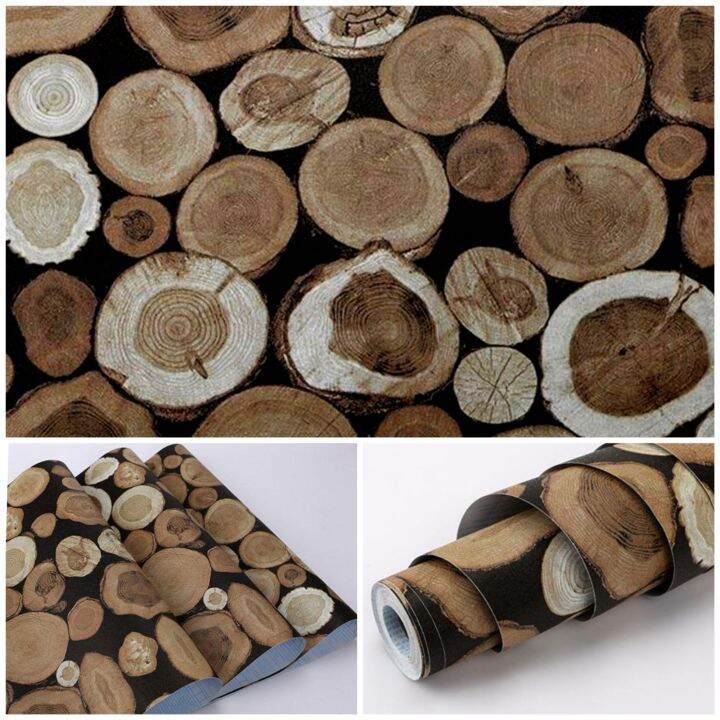 Wallpaper Dinding Kayu Balok Hitam Putih Coklat Bulat Ruang Tamu Kamar ...