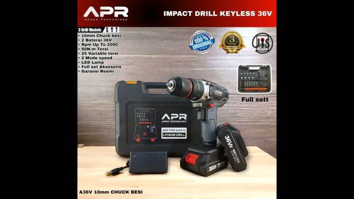 BOR CORDLESS APR JAPAN 36V 10mm KEYLESS CHUCK BESI IMPACT DRILL ...