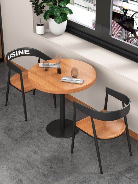 Industrial Style Ironwork Solid Wood Small round Table Single Leg round ...