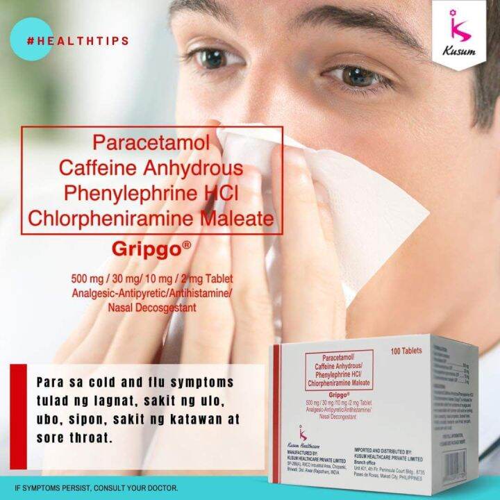 Gripgo (gamot sa Sipon, Ubo at Lagnat) 10Tablets (Covid essentials ...