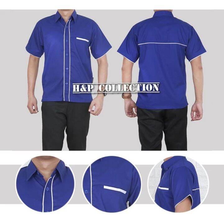 Enzino Ep 02 Kemeja Seragam Kerja Biru Lis Putih ,Baju Seragam Biru Lis ...