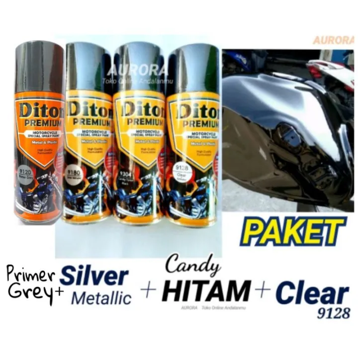 PAKET LENGKAP Pilok Pilox DITON Premium Primer Grey + Silver Metalik ...