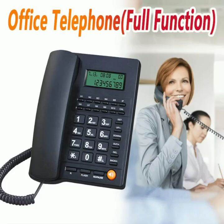 LCD Corded Caller ID Telephone with Speaker Home Office Wired Landline Telephone Set Phone ...