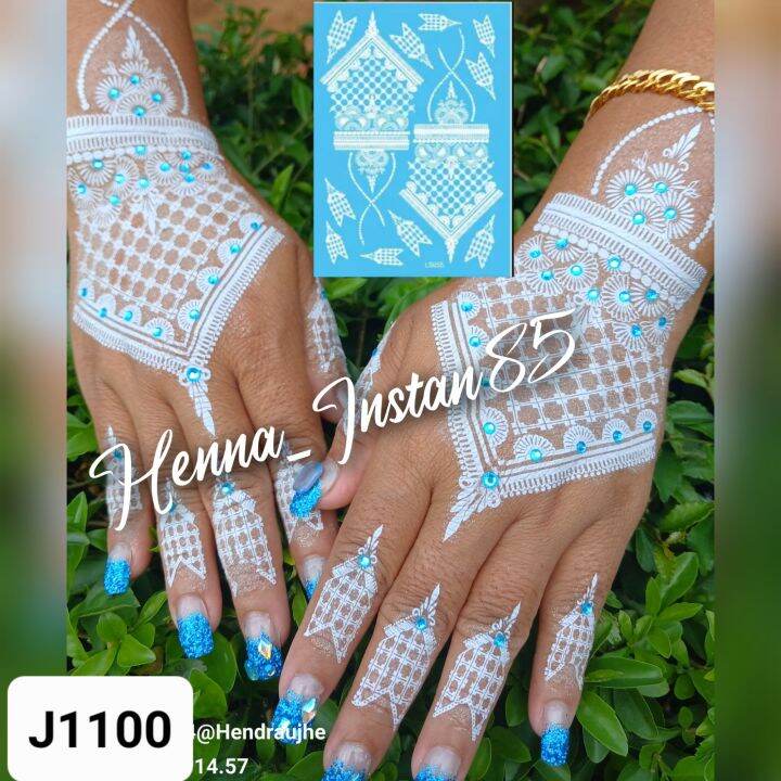 HENNA INSTAN PUTIH/HENNA TEMPEL(1pcs buat sepasang tangan) FREE LEM KULIT/ FREE MANIK/FREE ...