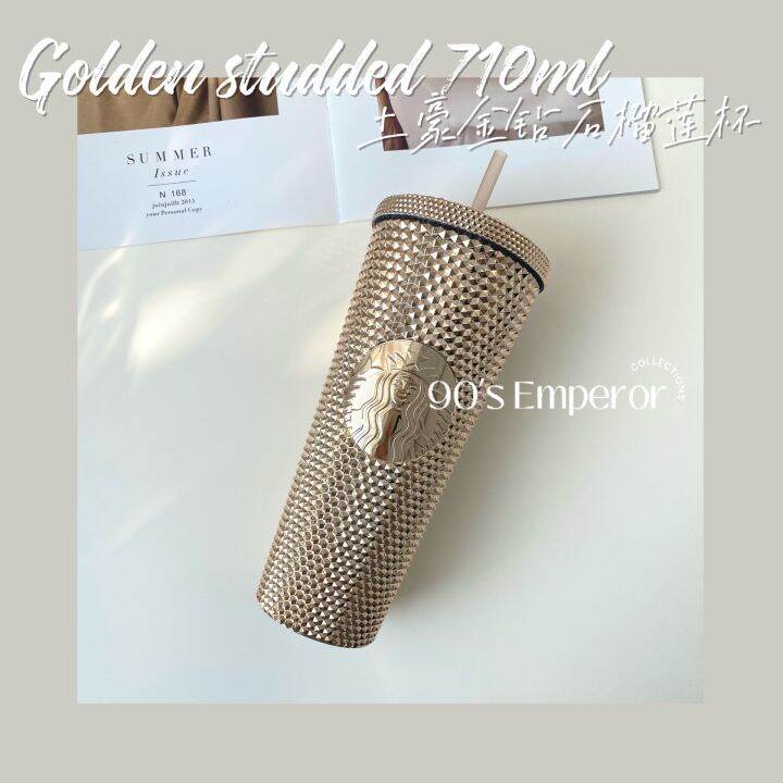【READYSTOCK】STARBUCKS Golden Gold sparkling Diamond Studded Tumbler straw cold Cup 710ml 星巴克2022 ...